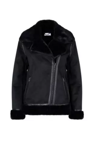 Issy London - Women's Kate Faux Shearling Jacket Black Biker Extra ...