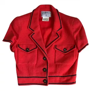 Chanel - Spring 1995 Campaign Tweed Cropped Red Blazer