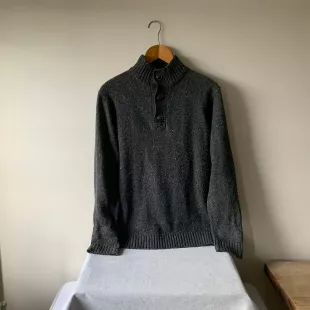 Grey Flecked Button Neck Sweater