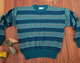 vintage - Windridge Teal Navy White Tan Pullover Sweater