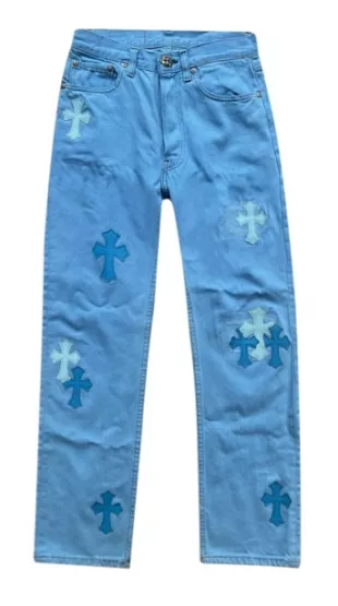 Chrome Hearts - Light Powder Blue Cross Patch Jeans