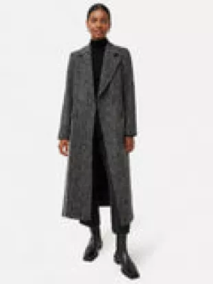 jigsaw - Black Herringbone Maxi City Coat