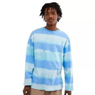 Urban Outfitters - Blue White Roller Stripe Long Sleeve Crew Neck T Shirt