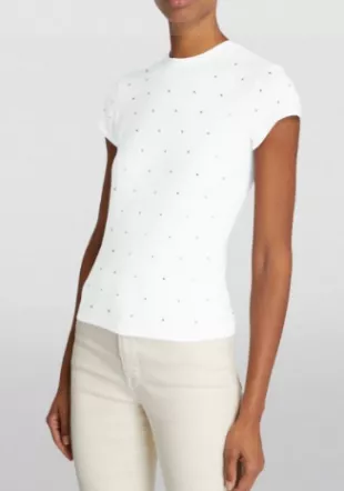 Good American - Crystal Embellished Cotton T Shirt