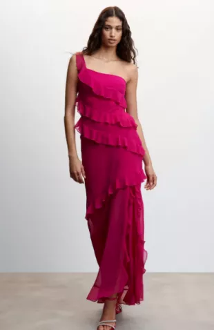 Mango - Asymmetric Ruffled Dress