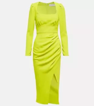 Self Portrait - Yellow Crepe Ruched Midi Dress