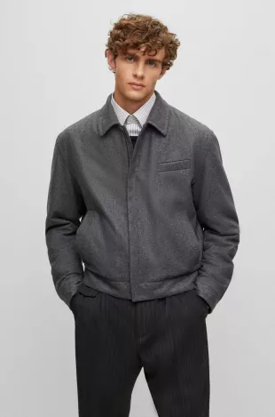 boss - Relaxed-Fit Wool Jacket with Concealed Closure