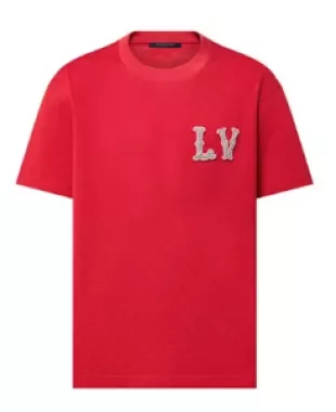 Louis Vuitton - Cotton Pique T-Shirt with Embroidered LV Patch Bright Red
