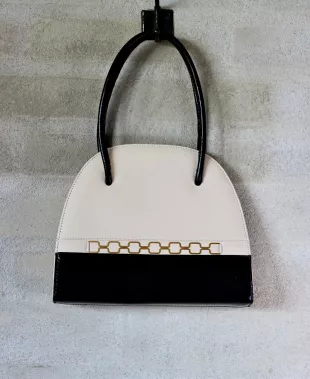 VINTAGE CREAM AND BLACK TOP-HANDLE HAND BAG