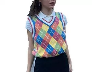 Alloying - Colorful Plaid Knitted Sweater Vest Female Preppy Style Y2K ...