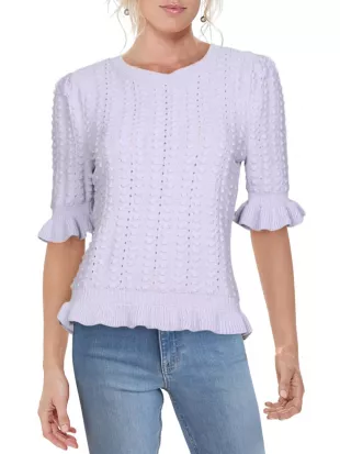 inc - Womens Ruffled Elbow Sleeves Sweater Purple XS