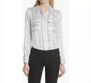 Equipment - Silk Blouse In Bright White Multi Stripe