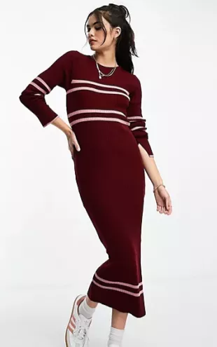 ASOS DESIGN - Knitted Maxi Dress with Sporty Stripe in Pink