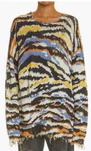 R13 - Multi Zebra Print Distressed Oversize Cotton Sweater