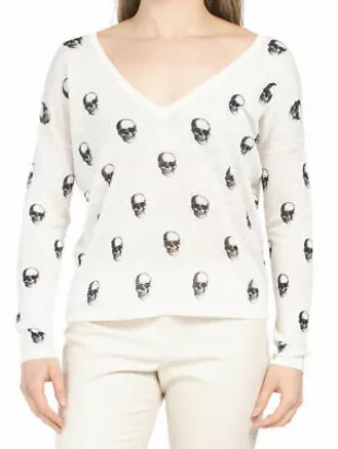 Skull Cashmere - Anne 100% Linen V-Neck Skull Sweater Sz L