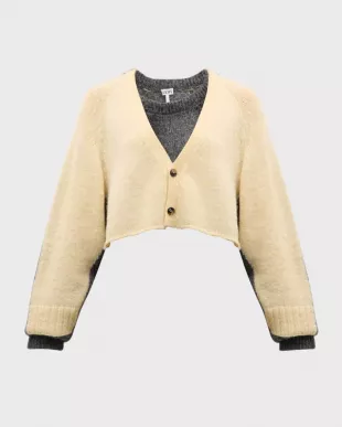Loewe - Bicolor Wool Knit Crop Cardigan