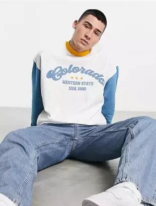 ASOS DESIGN - Oversized Sweatshirt in Blue and White Color Block with ...