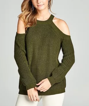 zulily - Olive Cold Shoulder Sweater