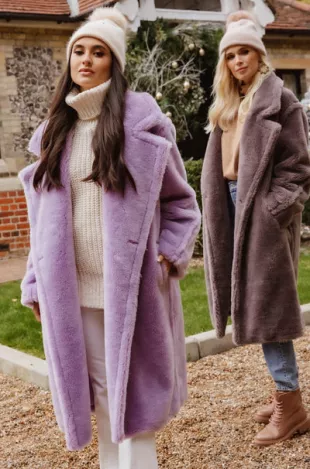 Monaveen - LONG TEDDY COAT LILAC