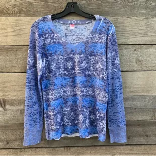 Before + Again - Tee Womens M Vneck Long Sleeve Waffle Abstract Print Blue
