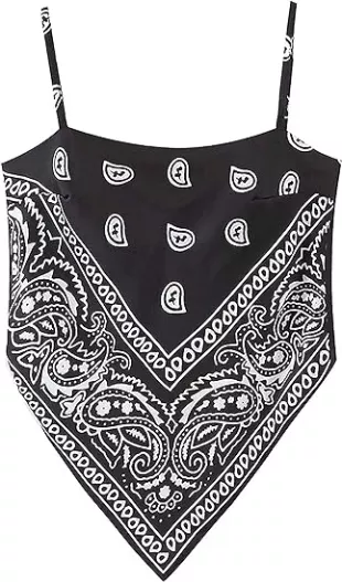 Amazon Paisley Print Tie Back French Knot Hanky Hem Spaghetti Straps