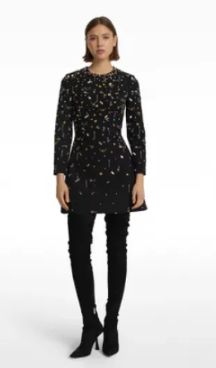 safiyaa - Rena Celestial Scatter Mini Dress in Black Heavy Crepe