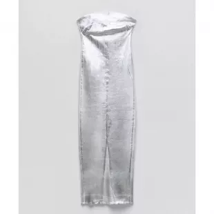 Zara - SS23 Silver Metallic Strapless Dress
