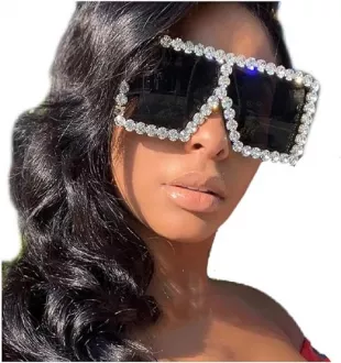 Yabina - Oversized Square Rhinestone Women Sunglasses