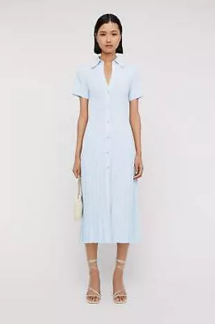 scanlan Théodore - Pleated Rib Placket Dress in Pale Blue