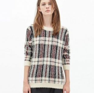 Plaid pullover sweater for women crew neck sweater winter wear