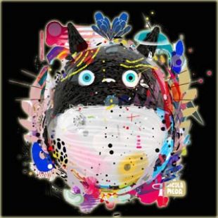 Toneko - Totoro - T-shirt Toneko paint Noir