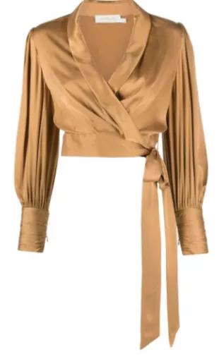 Zimmermann - Brown Wrap Silk Cropped Blouse