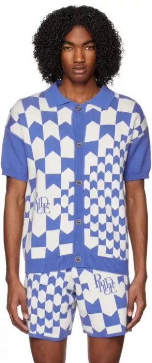 Rhude - Blue & White Jacquard Polo