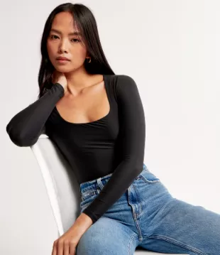 abercrombie - Soft Matte Seamless Long-Sleeve Squareneck Bodysuit