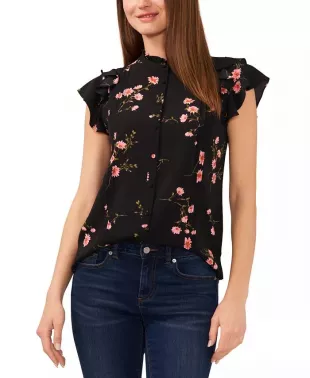 cece - Floral Ruffle Pintuck Blouse