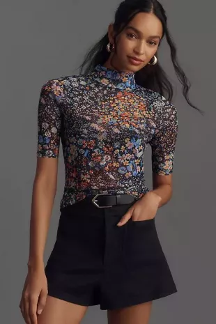 Anthropologie - Mesh-Sleeve Top