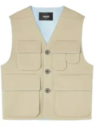 Versace - Beige & Light Blue Trim Cargo Vest