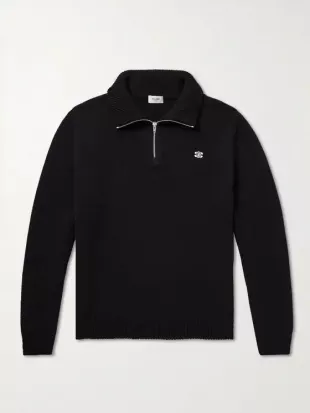 Celine - Logo-Embroidered Wool and Cashmere-Blend Half-Zip Sweater