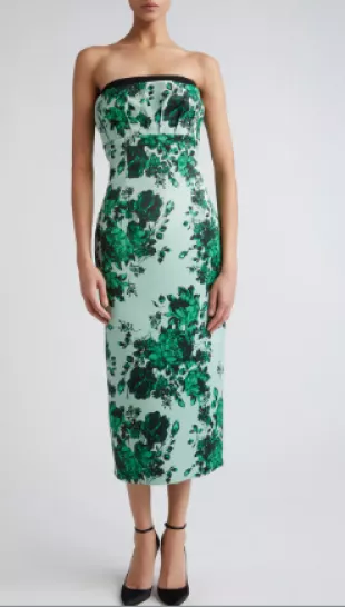 Emilia Wickstead Adalina Floral Print Strapless Taffeta Faille Dress