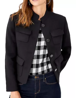 Ann Taylor - Black Mock Neck Patch Pöcket Jacket