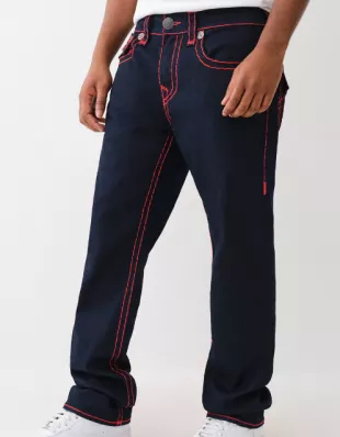 True Religion - Dark Wash Blue & Red-Stitch Ricky Jeans