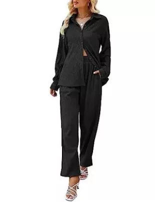 Haoguimi - Pleated Y2K 2 Piece Plisse Set Casual
