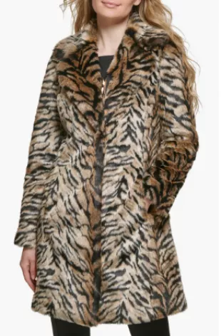 Karl Lagerfeld - Faux Fur Tiger Print Coat In Brown