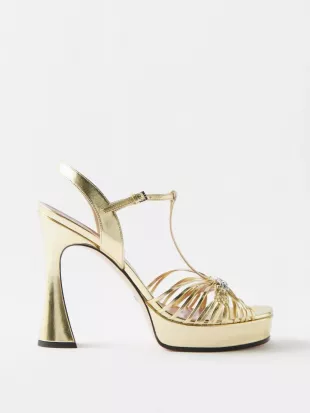 Gucci - GG-Chain Metallic-Leather Sandals