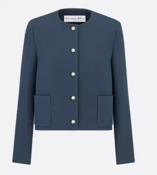 Dior - Cropped Jacket in Blue Wool and Silk