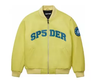 Sp5der - Leather Logo Bomber Jacket Yellow