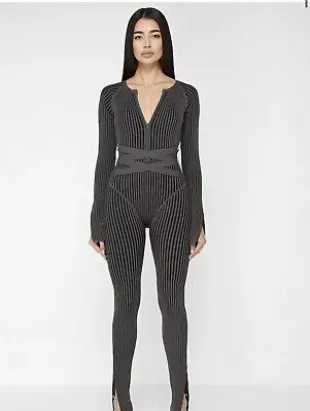Manière de voir - Knitted Two Tone Jumpsuit With Belt In Gray Black