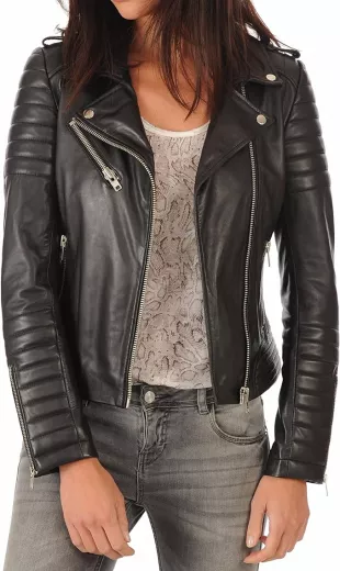 leather farm - Women's Lambskin Leather Bomber Biker Jacket