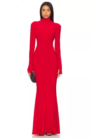 Norma Kamali - Turtle Fishtail Gown in Tiger Red