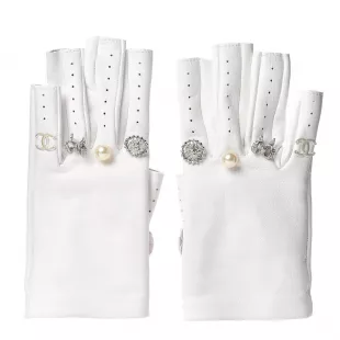 Chanel - Lambskin Charms Fingerless Gloves 6.5 White